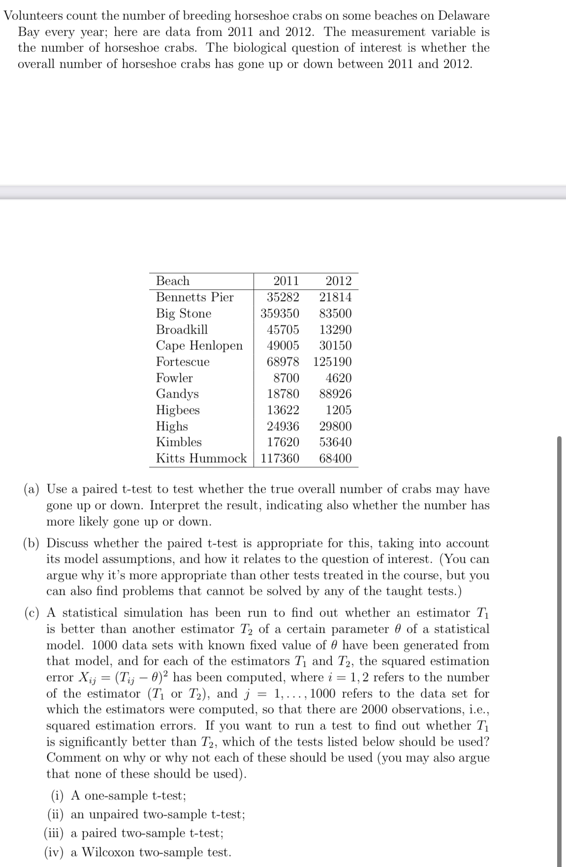 Solved Volunteers count the number of breeding horseshoe | Chegg.com