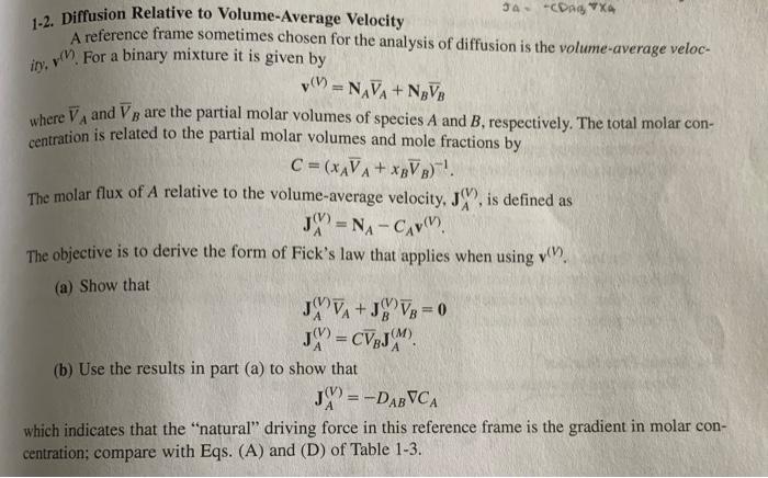 Solved 1-2. Diffusion Relative to Volume-Average Velocity A | Chegg.com
