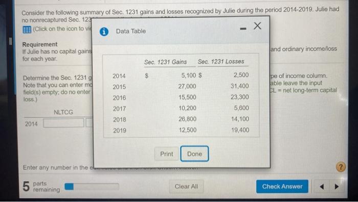 Solved Consider the following summary of Sec. 1231 gains and | Chegg.com