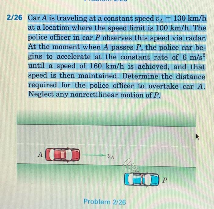 Solved 26 Car A is traveling at a constant speed vA=130 km/h | Chegg.com