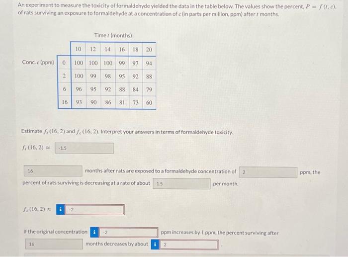 Solved An experiment to measure the toxicity of formaldehyde | Chegg.com