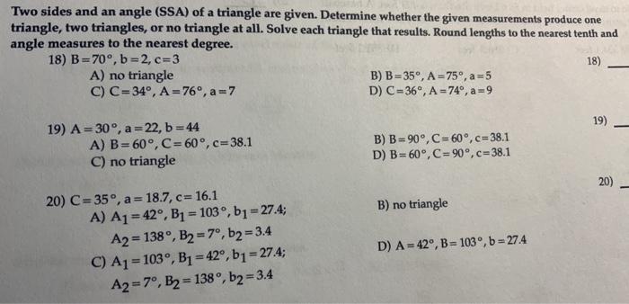 Solved Two sides and an angle (SSA) of a triangle are given. | Chegg.com