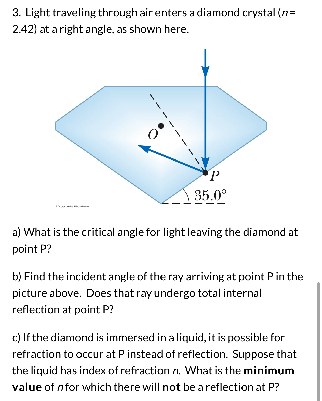 Light traveling through air enters a diamond crystal | Chegg.com