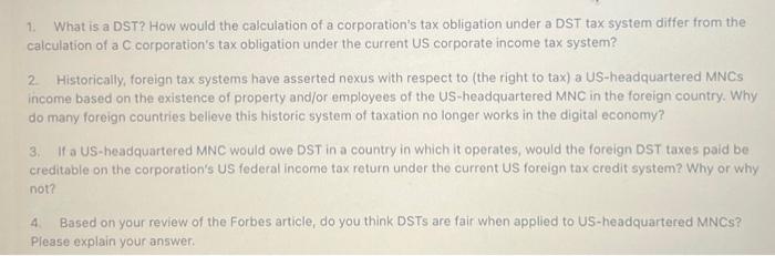 Solved 1. What is a DST? How would the calculation of a | Chegg.com