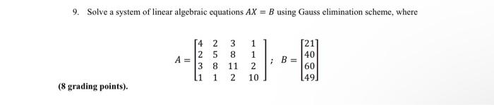 Solved 9. Solve a system of linear algebraic equations AX = | Chegg.com