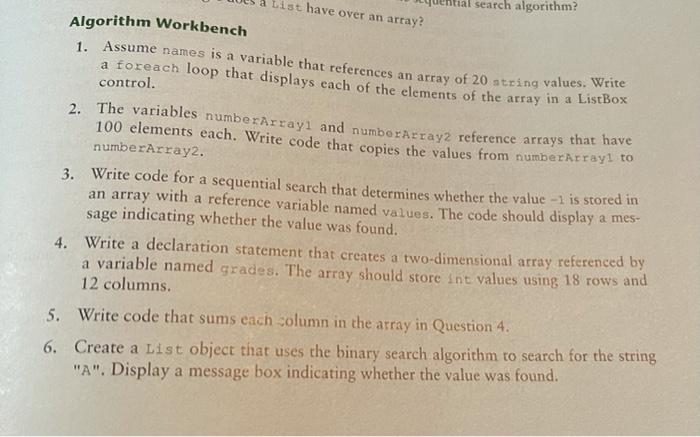 Solved List have over an array? search algorithm? Algorithm | Chegg.com