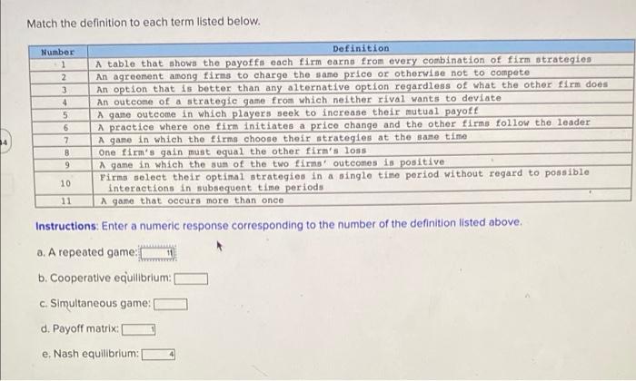 Solved Match the definition to each term listed below. | Chegg.com