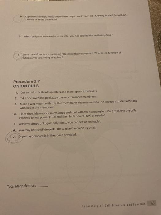 LABORATORY 3 CELL STRUCTURE AND FUNCTION Name: Date: | Chegg.com