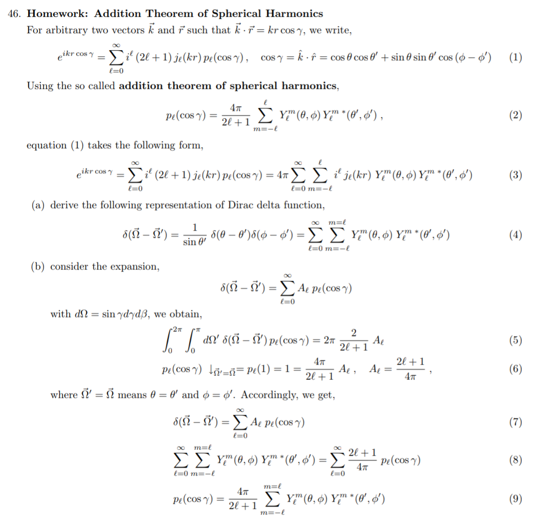 Solved 46. Homework: Addition Theorem of Spherical Harmonics | Chegg.com