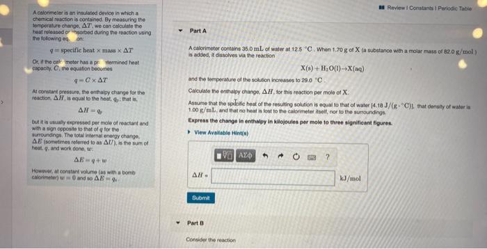Solved Review Constants Periodic Table Part A A calorimeter | Chegg.com