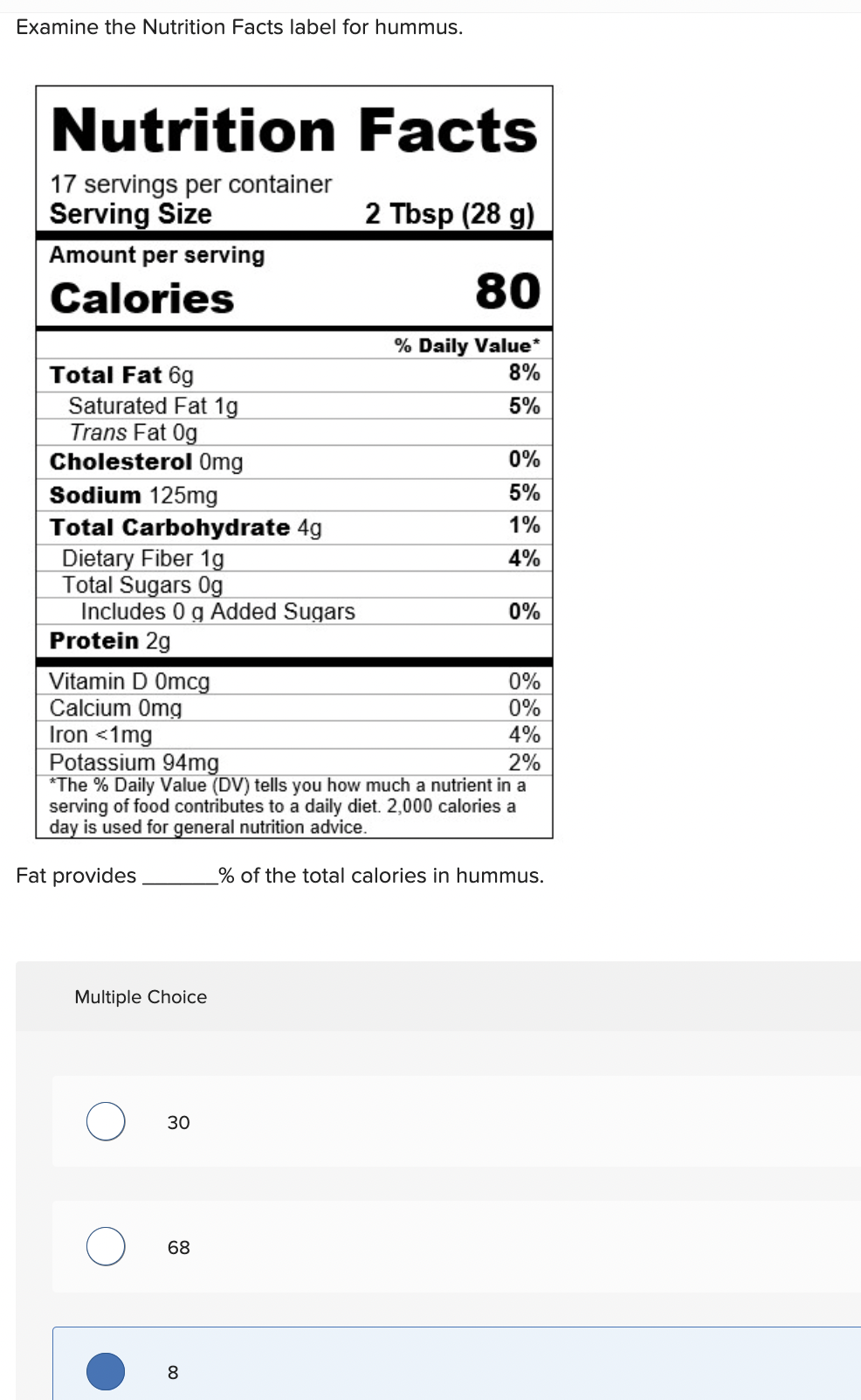 Solved Examine the Nutrition Facts label for hummus.Fat | Chegg.com