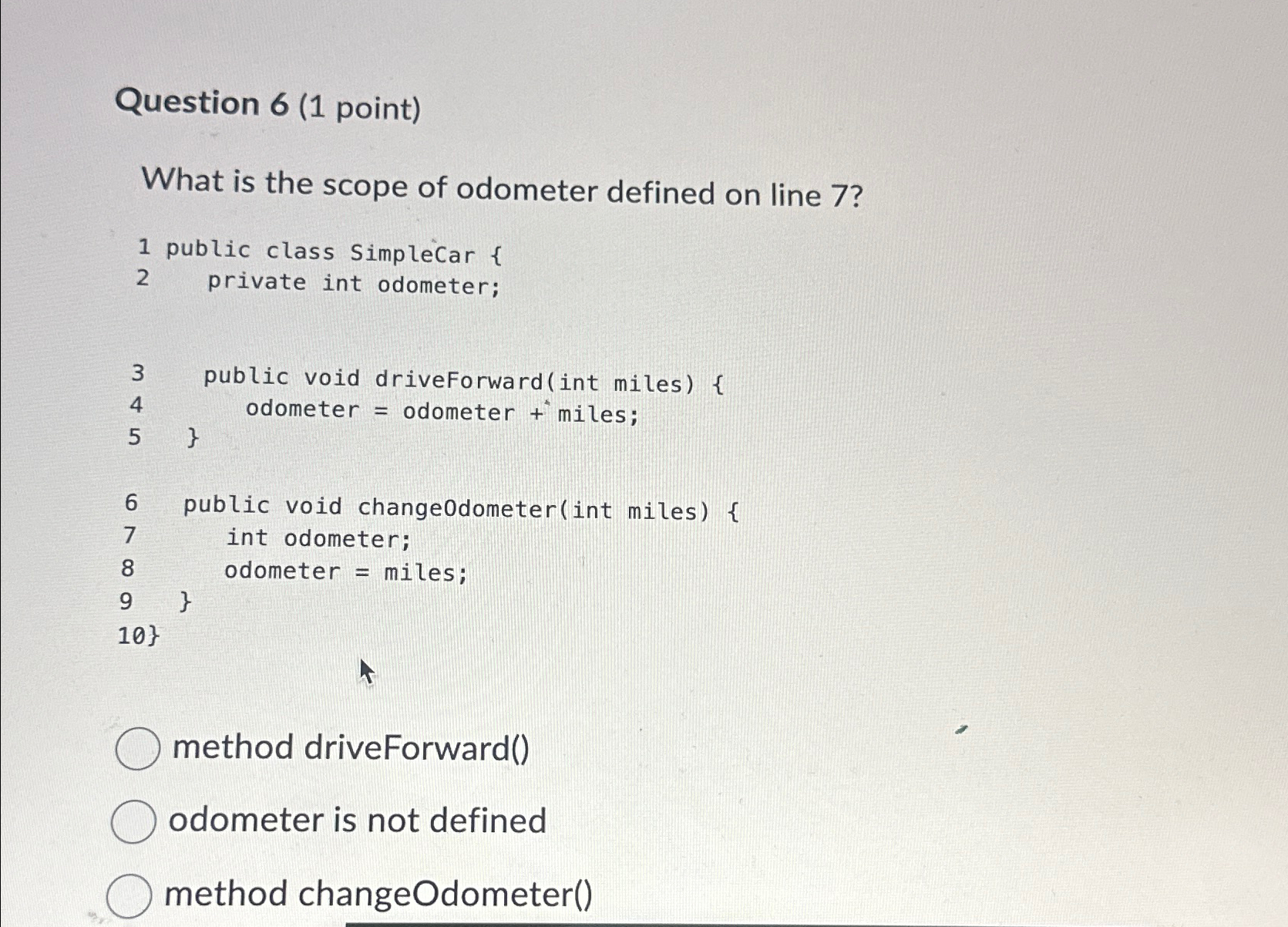 Solved Question 6 (1 ﻿point)What is the scope of odometer | Chegg.com