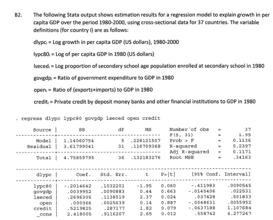 Solved B2. ﻿The following Stata output shows estimation | Chegg.com