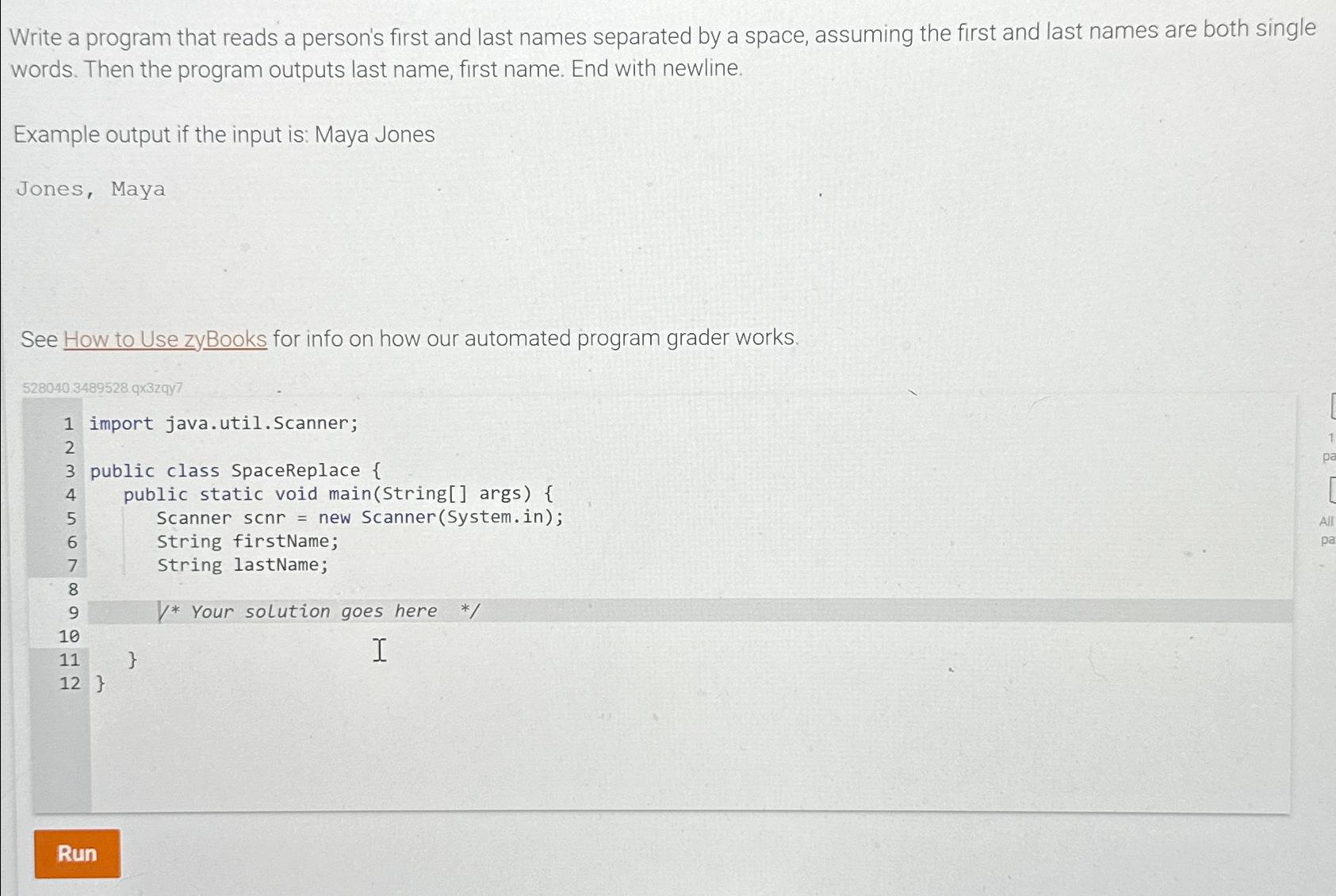 Solved Write a program that reads a person's first and last | Chegg.com