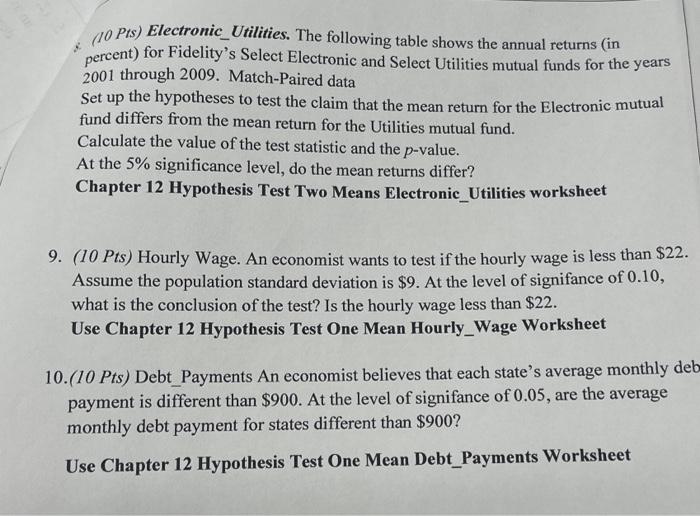 Solved All work must be shown and all excel outputs must be | Chegg.com