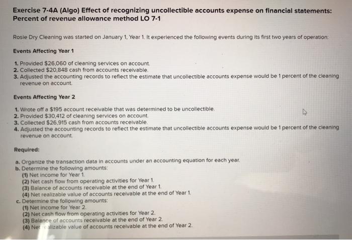 Solved Percent of revenue allowance method LO 7-1 Rosle Dry | Chegg.com