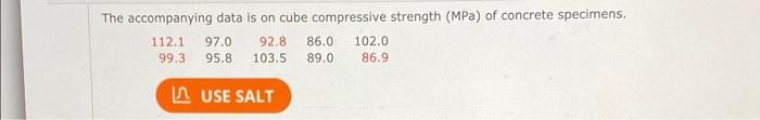 Solved The accompanying data is on cube compressive strength | Chegg.com