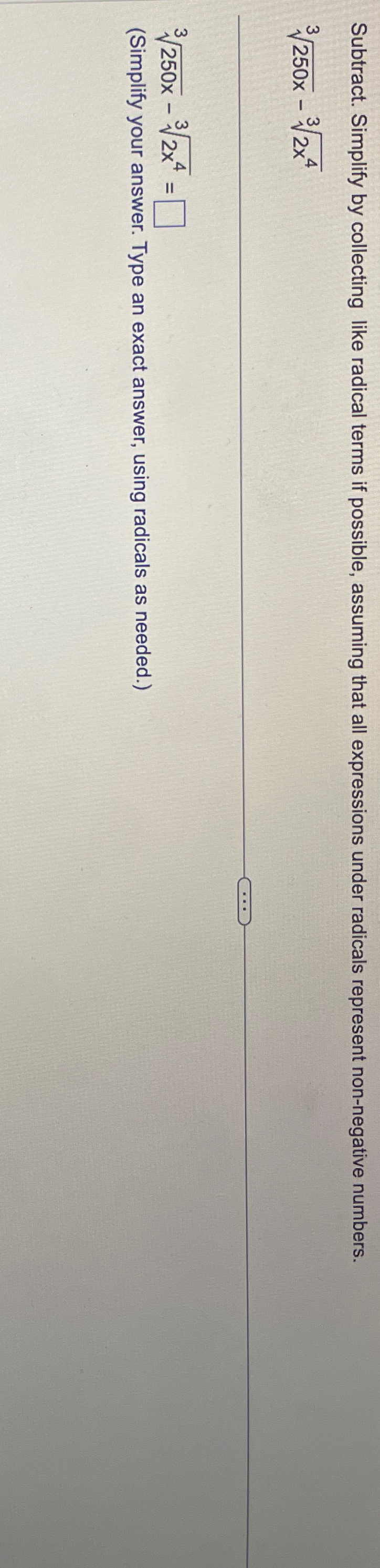 Solved Subtract. Simplify by collecting like radical terms | Chegg.com