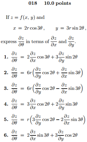 Solved If z = f(x, y) and x = 2r cos 3 theta, y = 3r sin 2 | Chegg.com