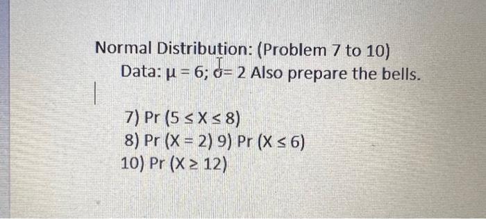 Solved Normal Distribution: (Problem 7 to 10) Data: u = 6; | Chegg.com