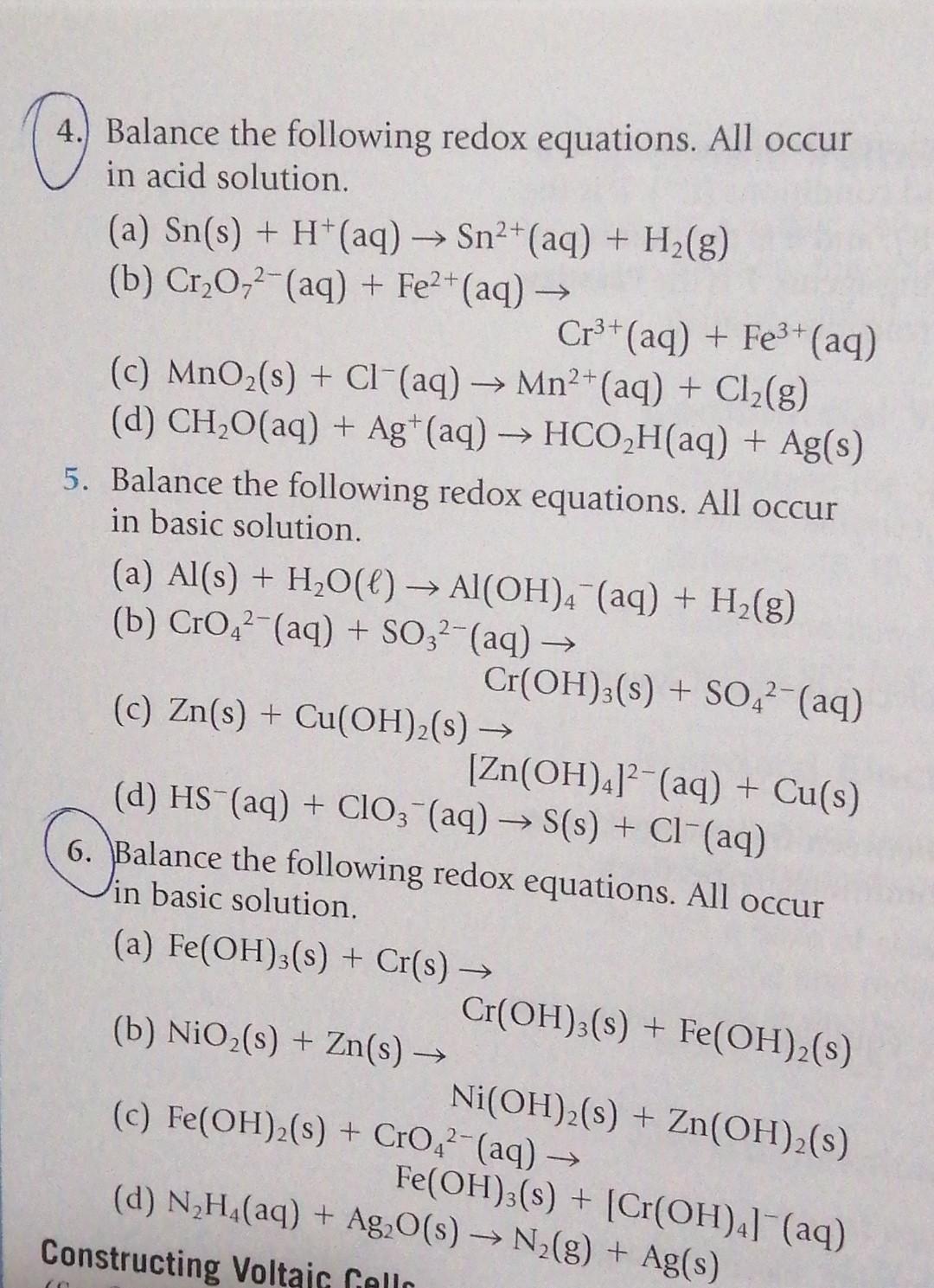 Solved 4. Balance the following redox equations. All occur | Chegg.com