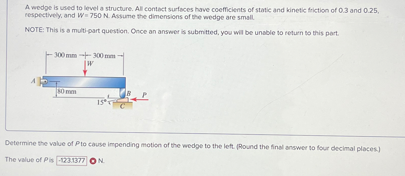 Solved A wedge is used to level a structure. All contact | Chegg.com
