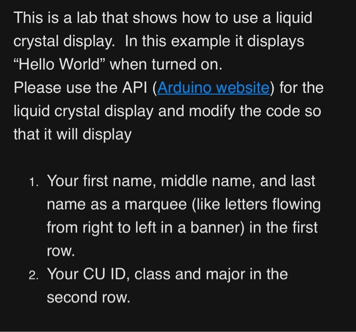 Solved This is a lab that shows how to use a liquid crystal | Chegg.com