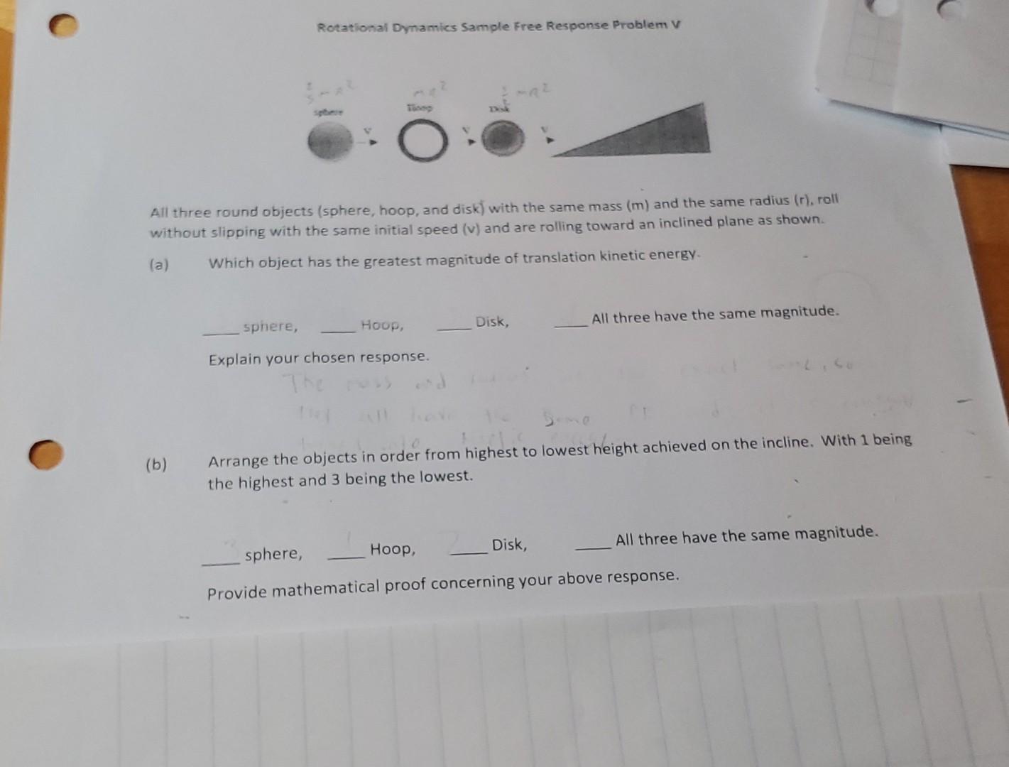 Solved Rotational Dynamics Sample Free Response Problem V | Chegg.com