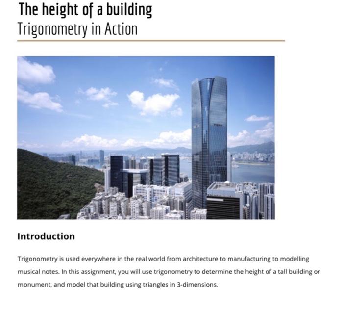 The height of a building Trigonometry in Action | Chegg.com