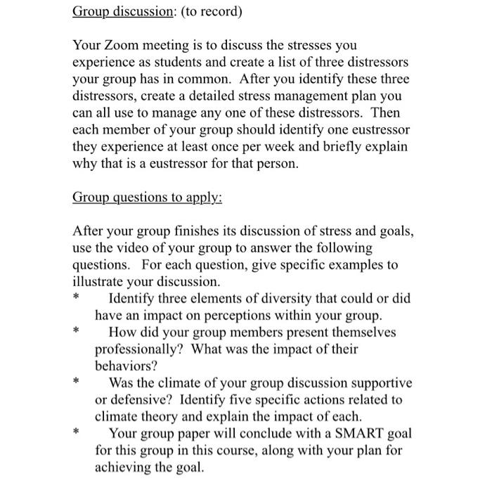 Solved Group discussion: (to record) Your Zoom meeting is to | Chegg.com