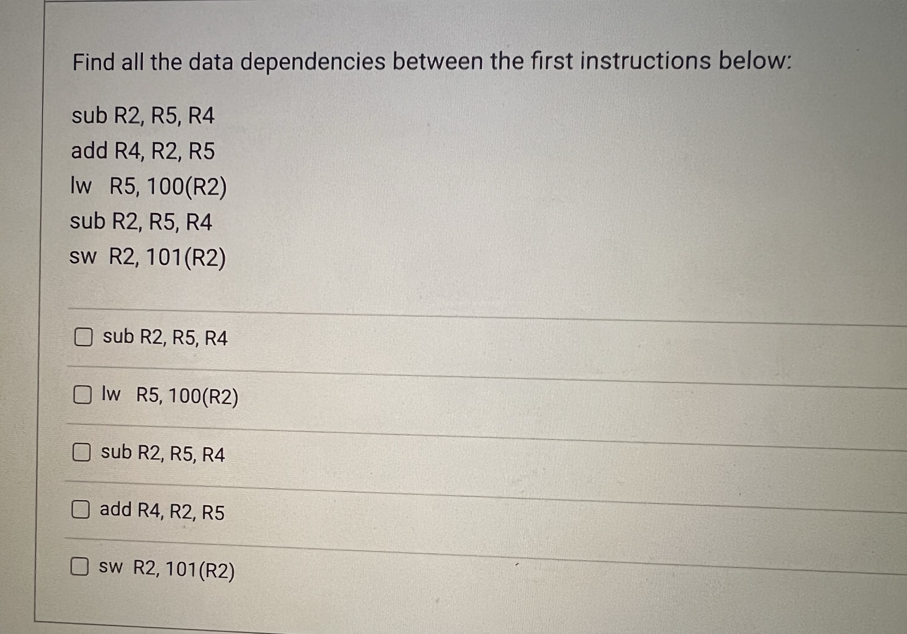 Solved Find all the data dependencies between the first | Chegg.com