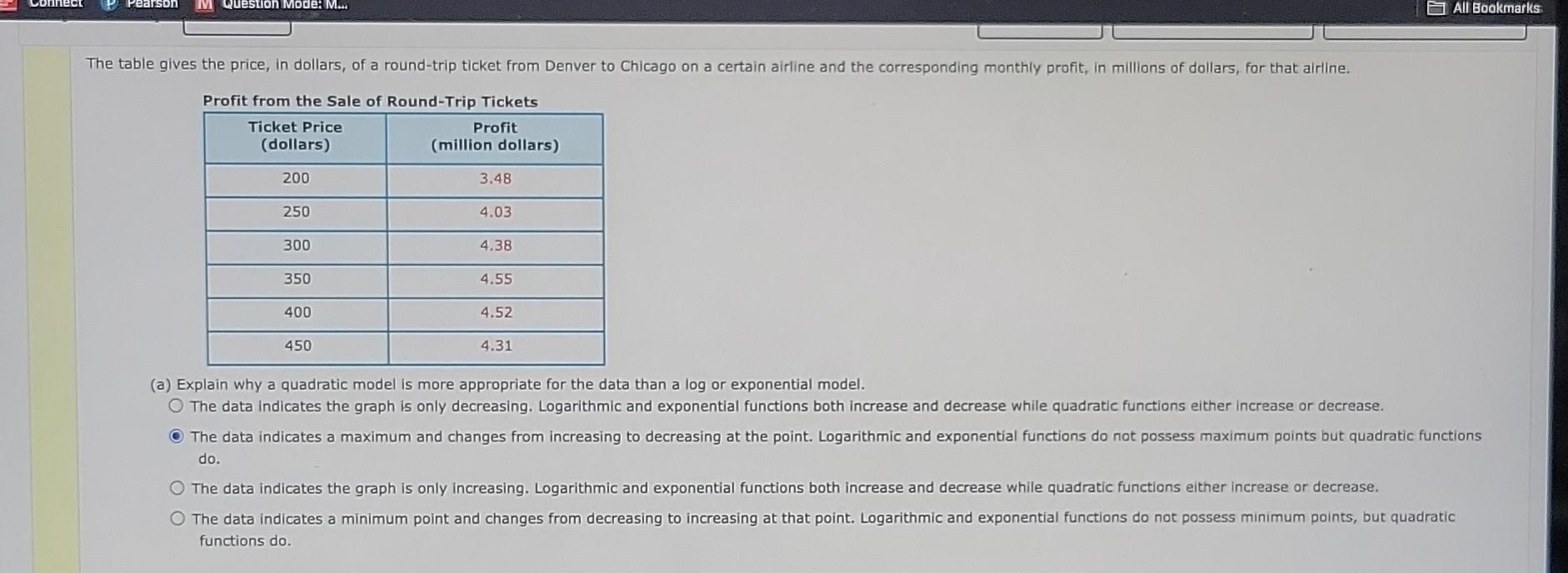 Solved A Explain Why A Quadratic Model Is More Appropriate