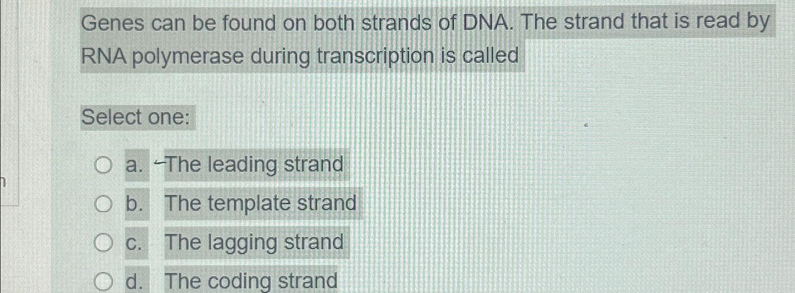 Solved Genes can be found on both strands of DNA. The strand | Chegg.com