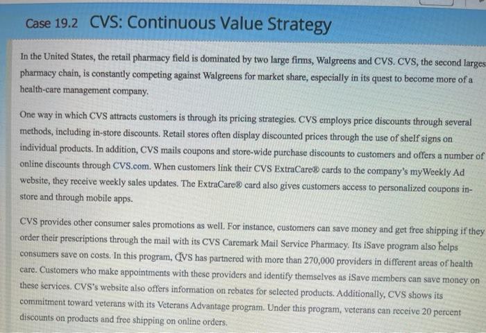 Solved Case 19.2 CVS: Continuous Value Strategy In the | Chegg.com