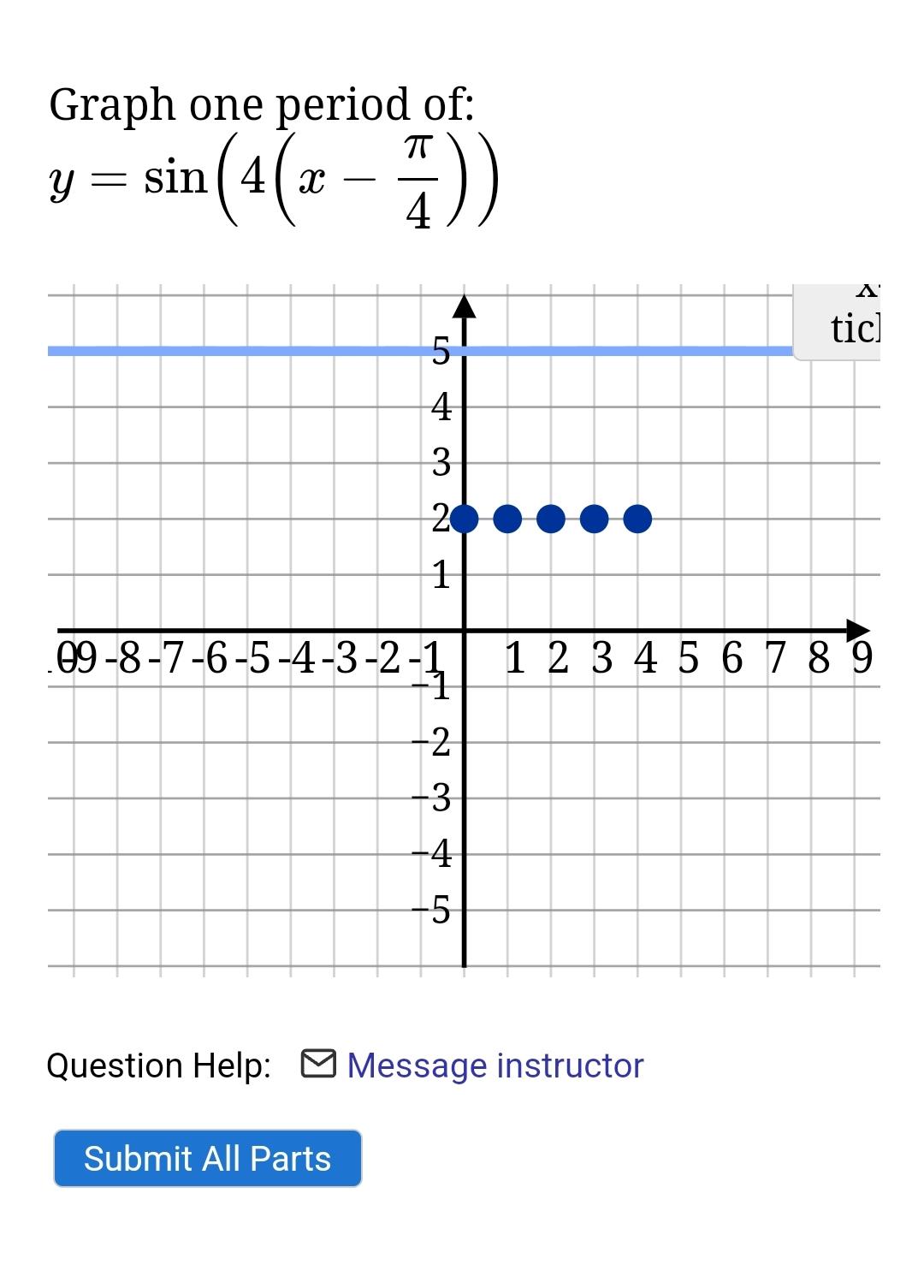 Solved Graph one period of:y=sin(4(x-π4))Question Help: | Chegg.com