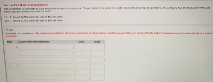 Solved Exercise 13-9 (Part Level Submission) Tran | Chegg.com