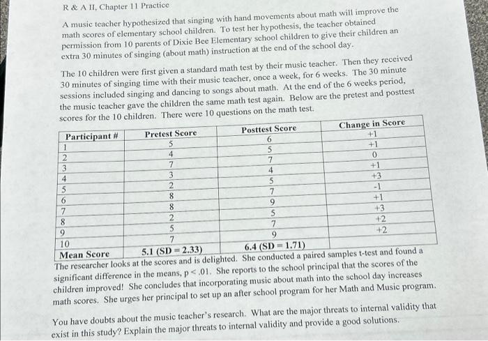 Solved R & A II, Chapter 11 Practice A music teacher | Chegg.com