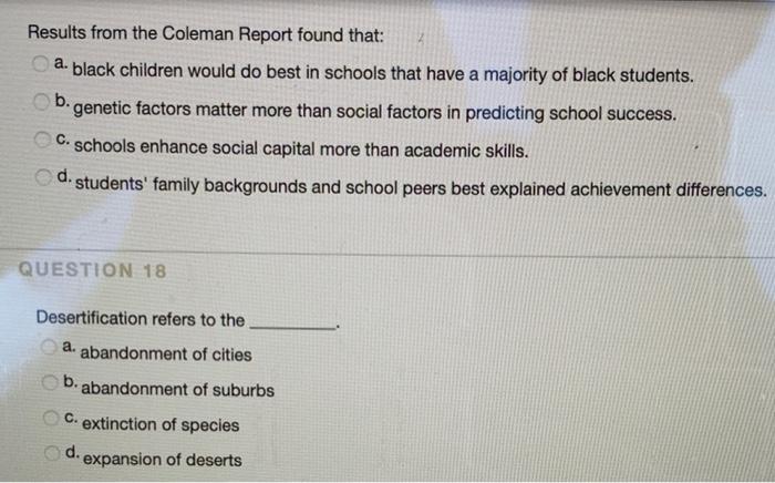 Solved Results from the Coleman Report found that: a. black | Chegg.com