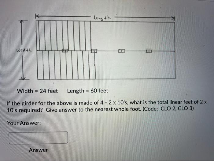 Solved Length 1 W Width = 24 feet Length = 60 feet If the | Chegg.com