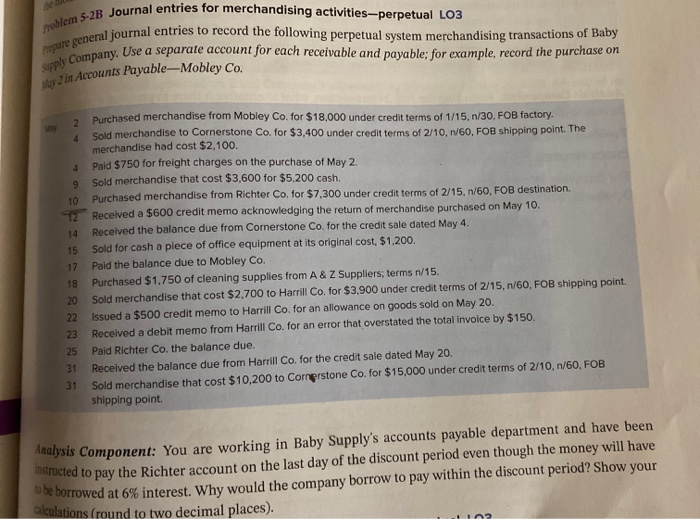 Solved Problem 5-2B Journal entries for merchandising | Chegg.com