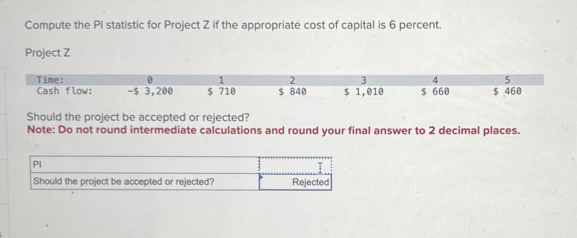 Solved Compute the PI statistic for Project Z if the | Chegg.com