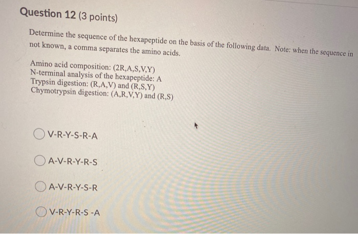 Solved Question 12 (3 points) Determine the sequence of the | Chegg.com