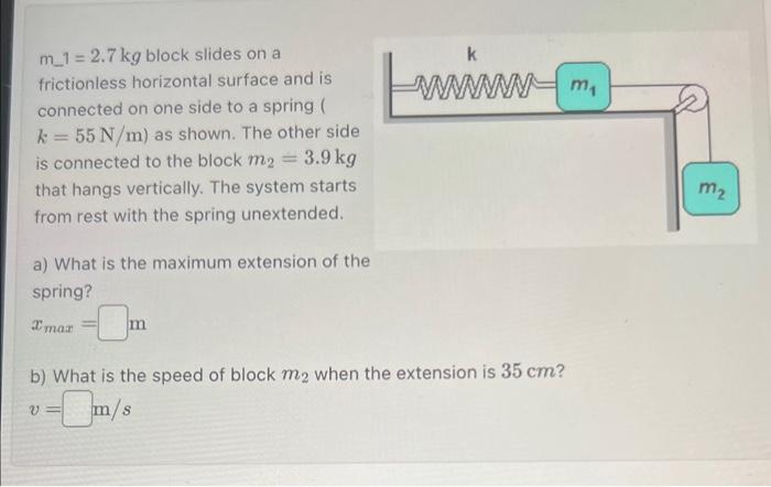 Solved m−1=2.7 kg block slides on a frictionless horizontal | Chegg.com