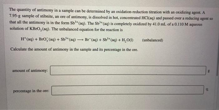 Solved The quantity of antimony in a sample can be | Chegg.com