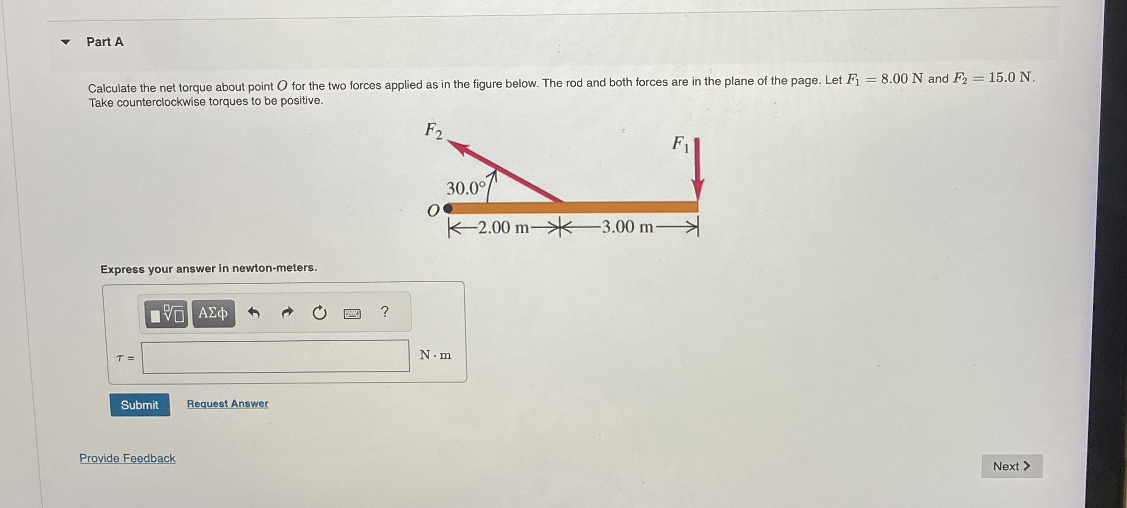 Solved Part ACalculate the net torque about point O ﻿for the | Chegg.com