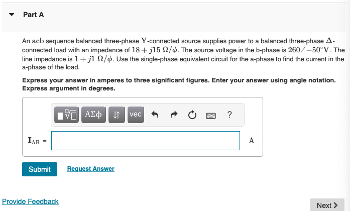 Solved Part AAn acb sequence balanced three-phase | Chegg.com
