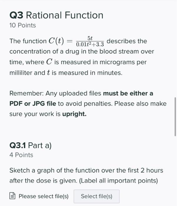 Solved Q3 Rational Function 10 Points The function C(t) 5t | Chegg.com