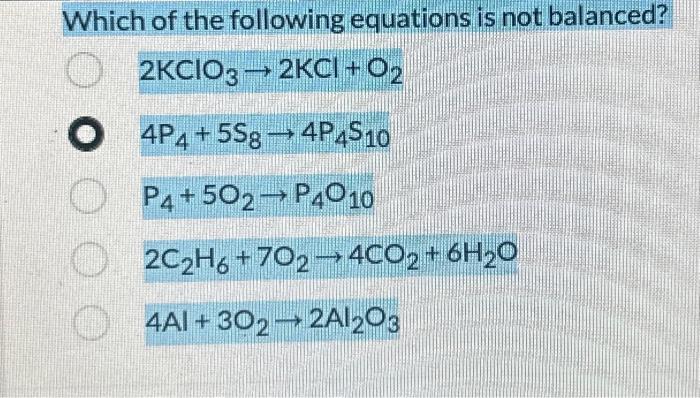 Solved Which of the following equations is not balanced? | Chegg.com