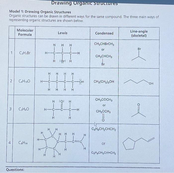Solved Model 1: Drawing Organic Structures 2. Consider the | Chegg.com