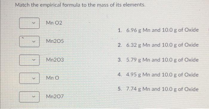 Solved Match the empirical formula to the mass of its | Chegg.com